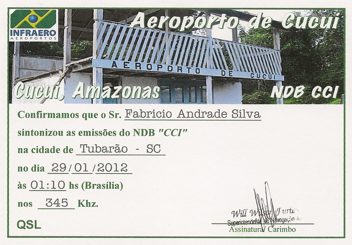 Página de QSLs - Fabricio: Cucuí/AM