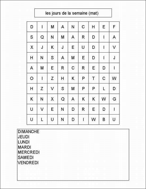 AFTex Notre Petit Monde: Les jours de la semaine