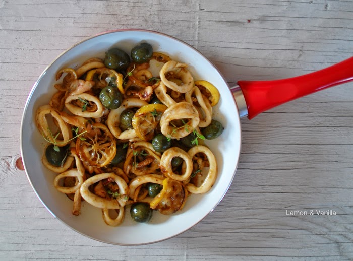 Lemon & Vanilla: Squid with lemon rounds, thyme and big green olives ...