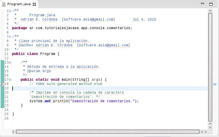 Tutoriales Java SE: Tutorial 05 - Comentarios en el código fuente