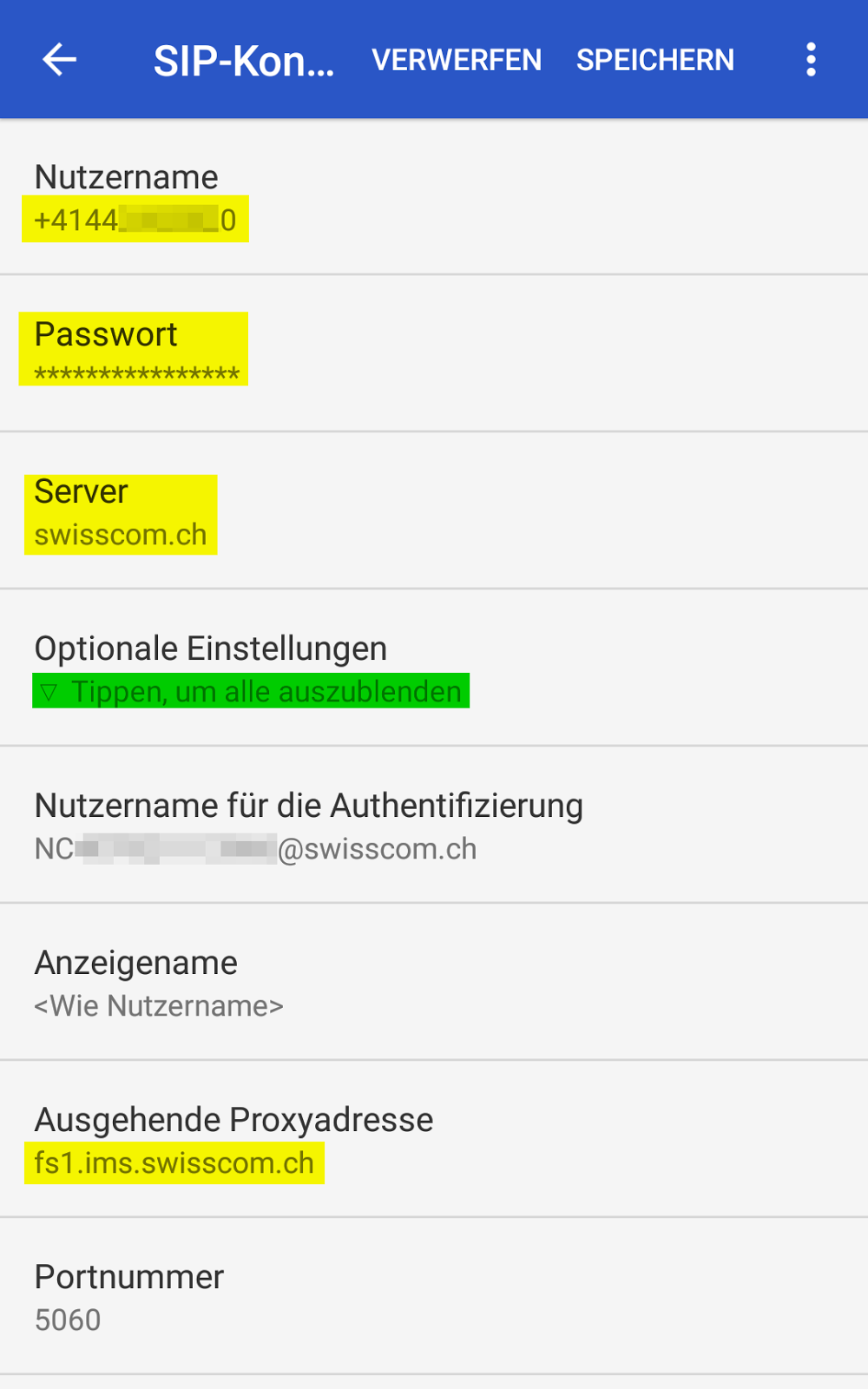 Tux0ne: Swisscom SIP Credentials mit nativem Android Client