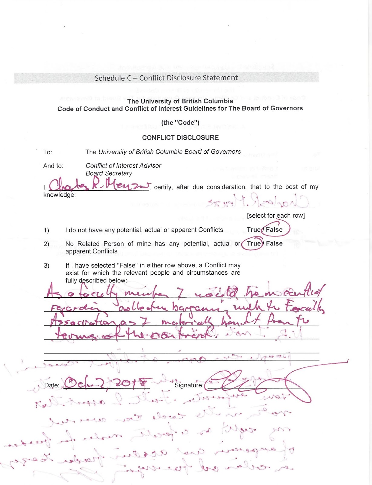 Charles Menzies. Faculty Member at UBC: Annual Code of Conduct ...