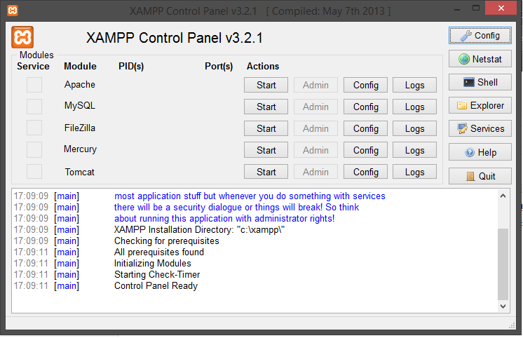 Fauzal Informatika Install Mysql Database Server Apache Filezilla Mercury Tomcat Dengan Xampp