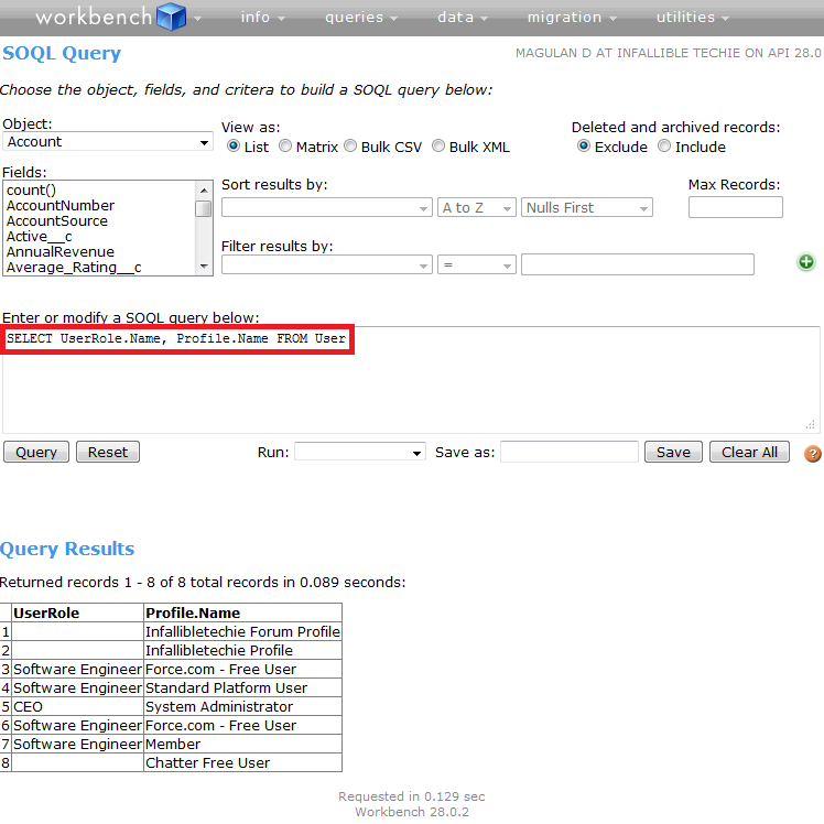 Query To Fetch Role Name And Profile Name From User Object Infallibletechie
