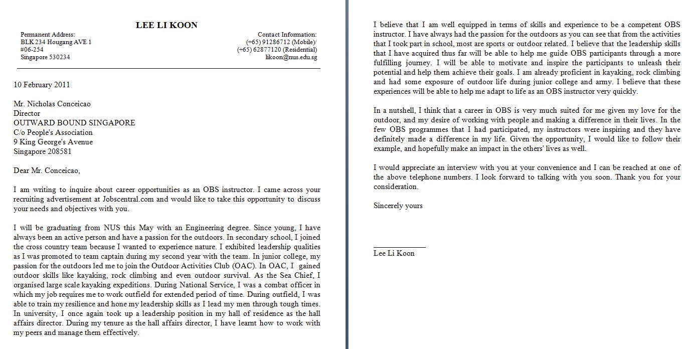 ES2007S: Professional Communication: Application Letter Critique