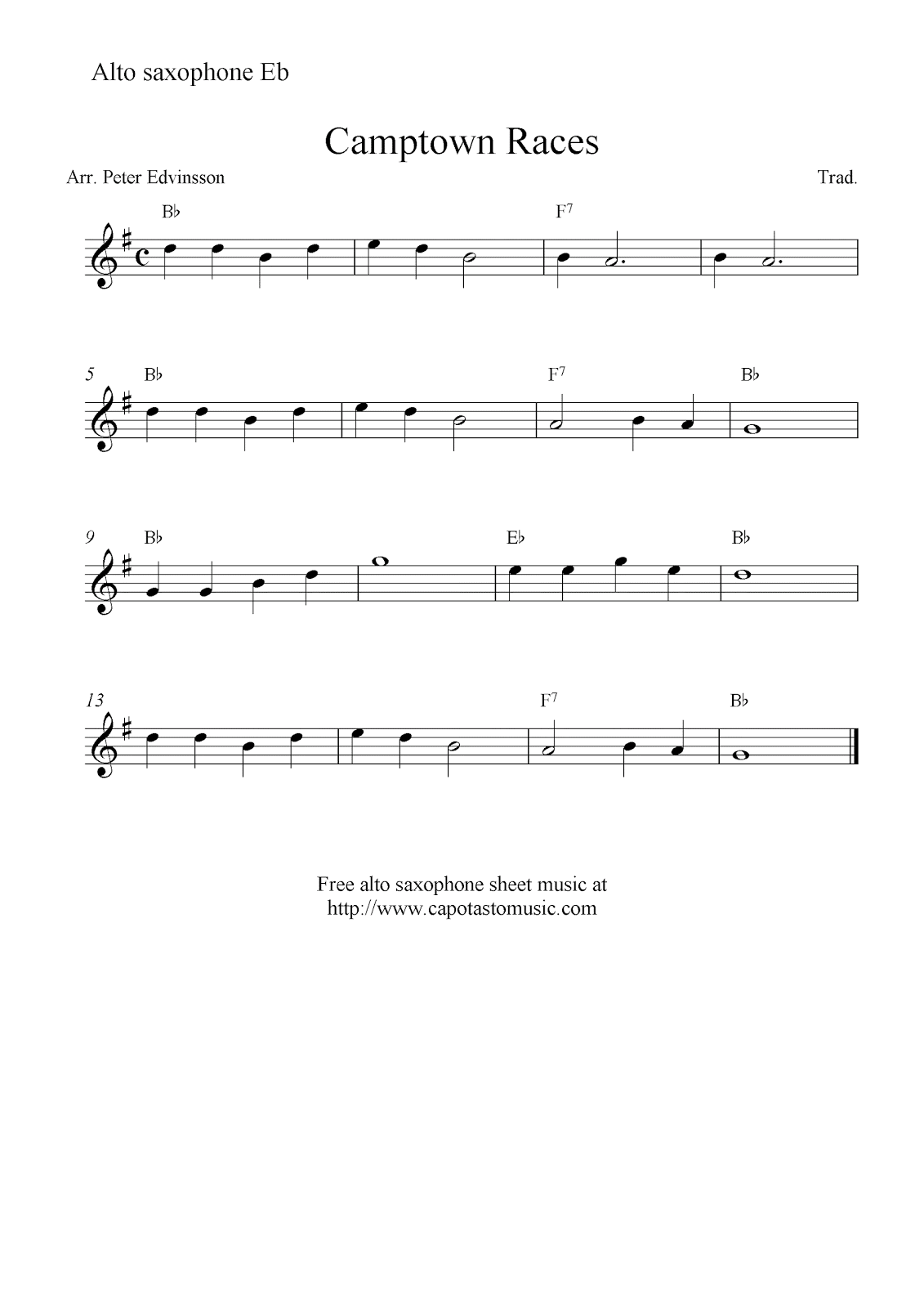 Camptown Races, free alto saxophone sheet music notes