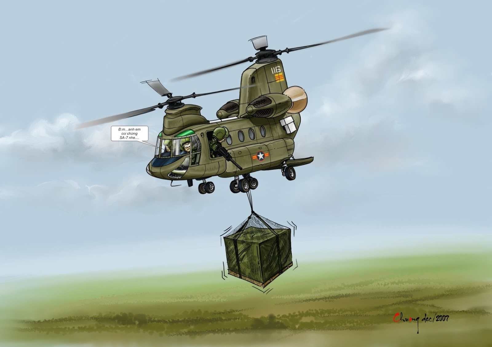VNAF: VNAF CH-47A Chinook cartoon "An Loc Supply Missions"