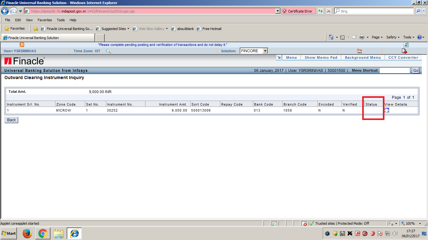 How to Check the Status of an Outward Cheque in DOP Finacle ? | DOP ...