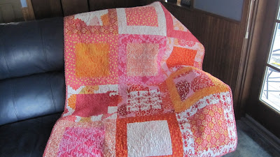 Loving Retirement!: Orange Quilt with machine stippling