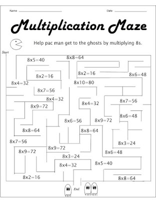 All Free Worksheets : 8's Multiplication Maze