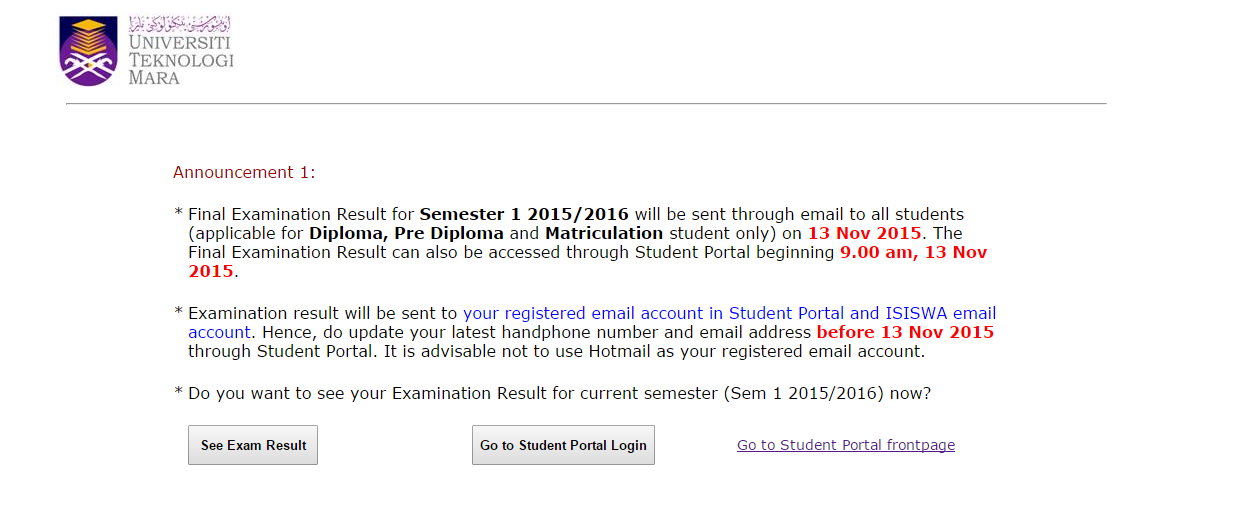 Sebab-sebab Tak Boleh Tengok Result Uitm - EliannafvWang