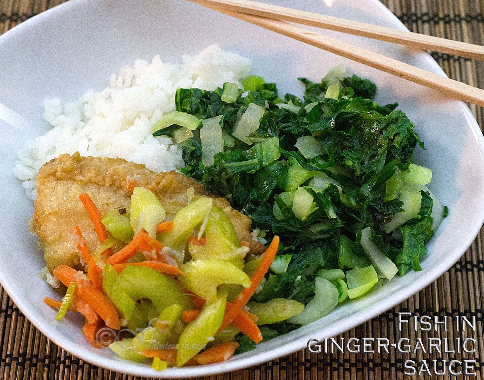 fabulous fridays: Fish in ginger-garlic sauce with bokchoy