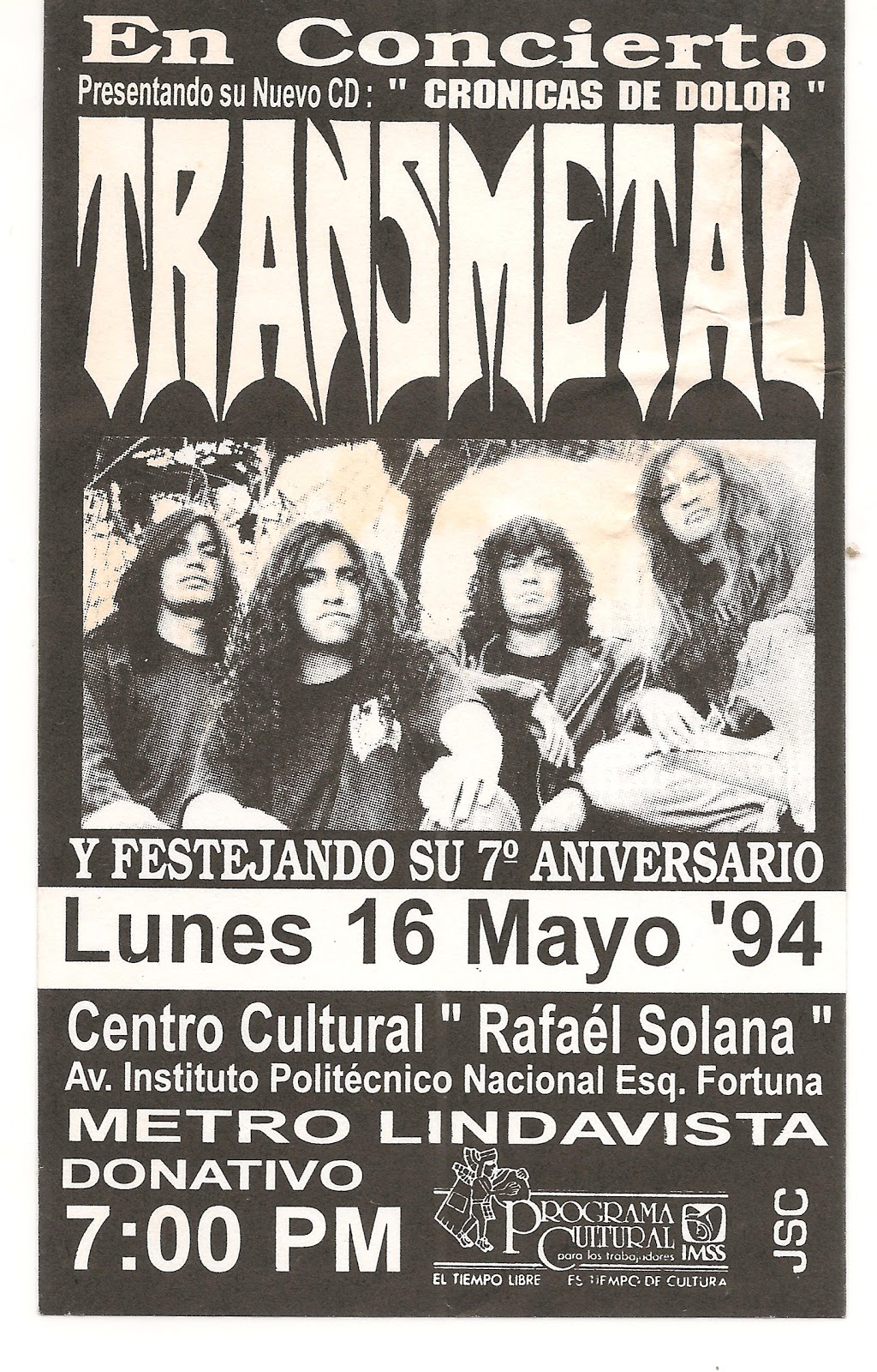 PROPAGANDAS conciertos en mexico: TRANSMETAL 16 mayo 1994