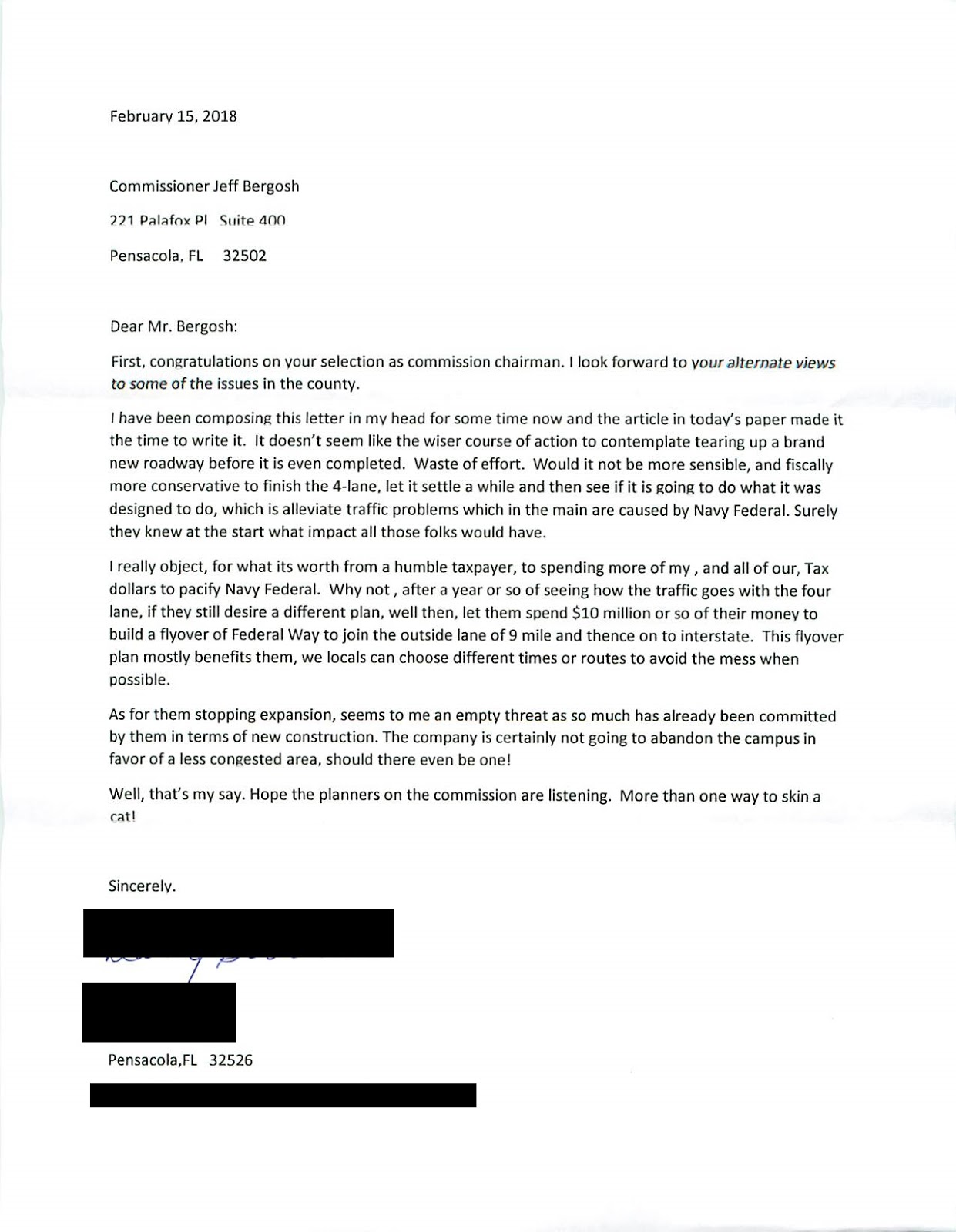 Jeff Bergosh Blog: A Letter from a Beulah Constituent