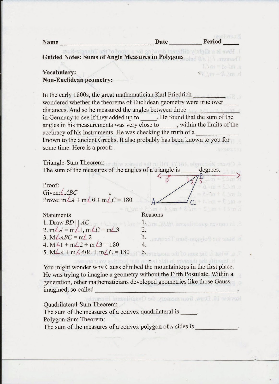 Geometry, Common Core Style: Section 5-7: Sums of Angle Measures in ...