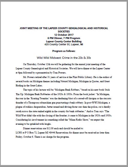 MCGG and Let's Talk...Genealogy: Lapeer County Genealogical Society ...
