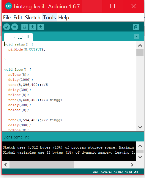 Aplikasi Program Arduino Uno Membuat Nada Lagu Dengan Program Arduino