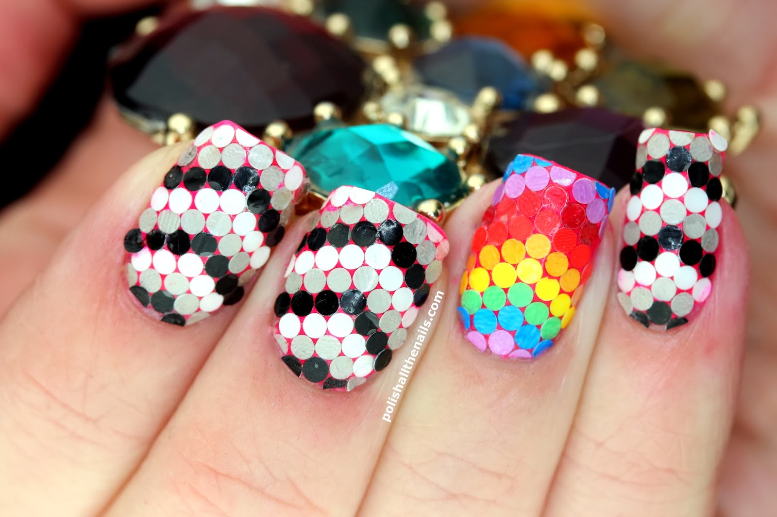 Rainbow vs. Monochrome Matte Circle Glitter Nails!