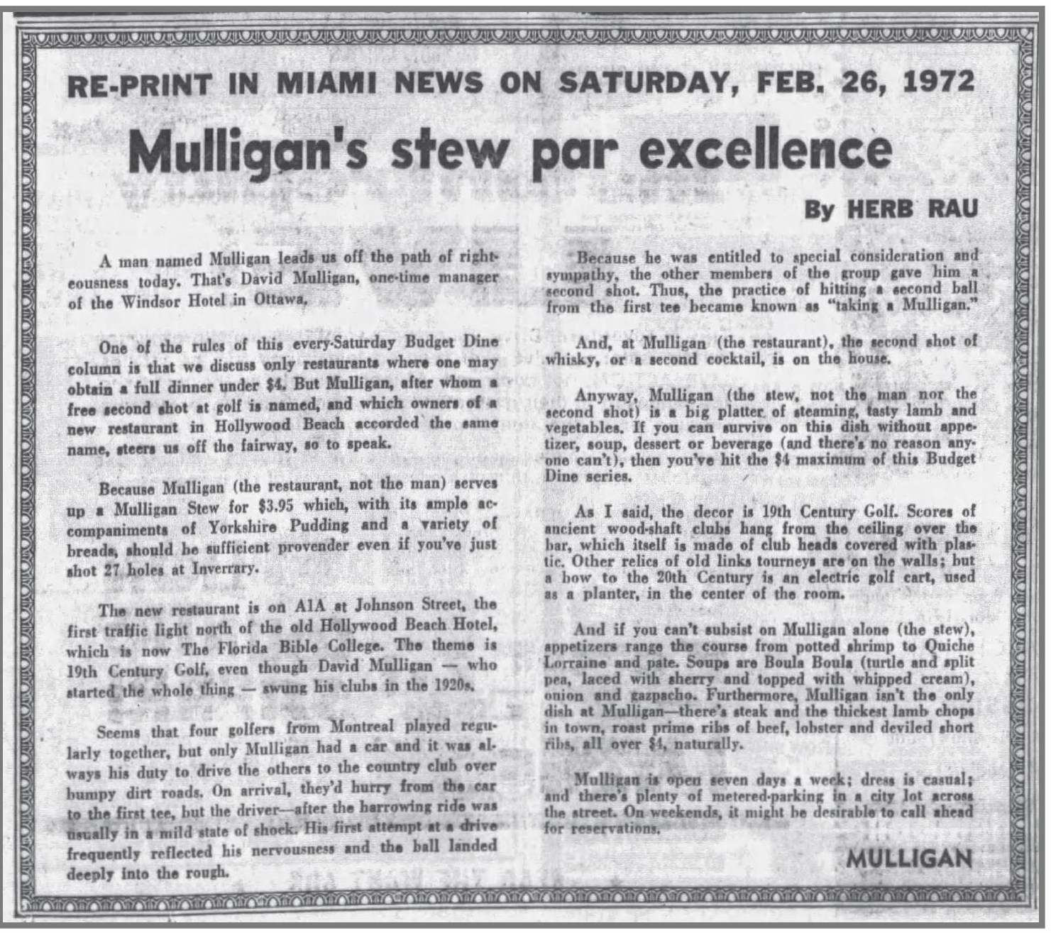 Early Sports and Pop Culture History Blog: Hey Mulligan Man! - a Second ...