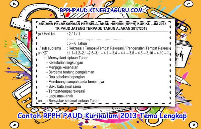 Contoh RPPH PAUD Kurikulum 2013 Tema Lengkap | GURU PAUD