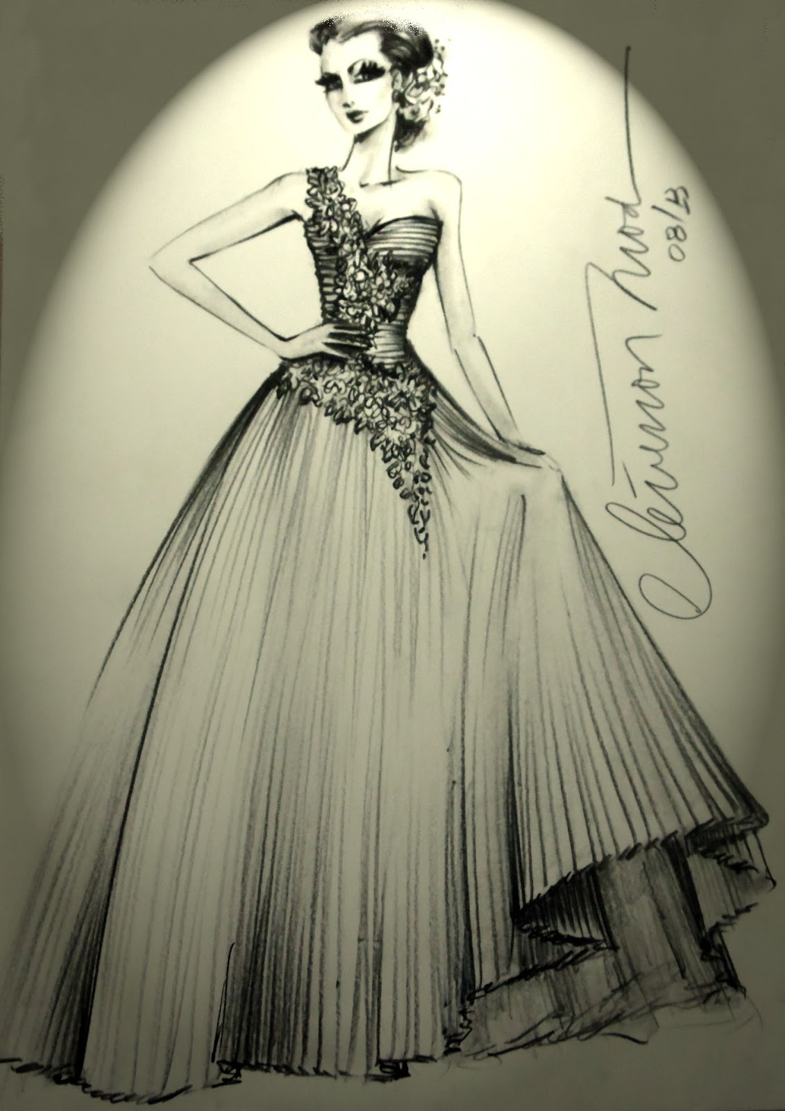 DESENHOS DE MODA: Desenho de Moda - Vestido de noiva com saia plissada ...