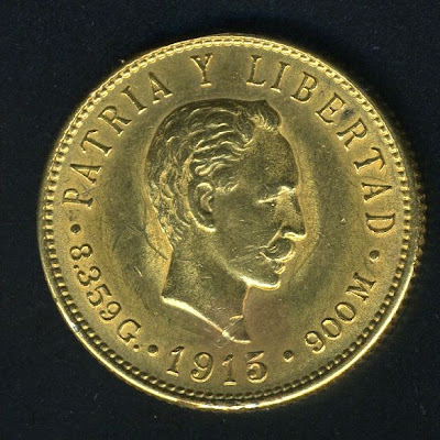 Cuba 5 Pesos Gold Coin - Jose Marti design, minted 1915.|World ...