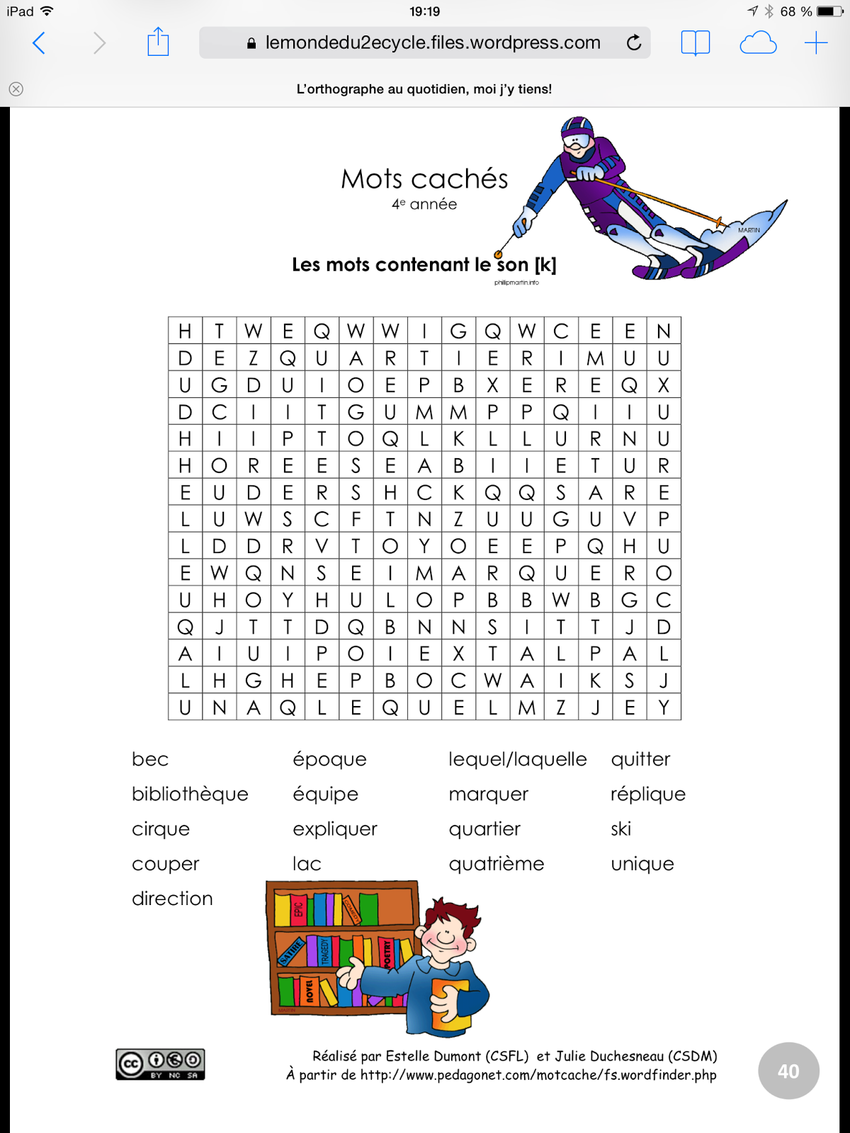 Bienvenue en 4e année: mots cachés