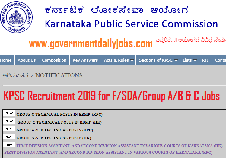 KPSC JOBS 2019 APPLY ONLINE FOR 107+16+6+67 GROUP A/B & C TECHNICAL POSTS