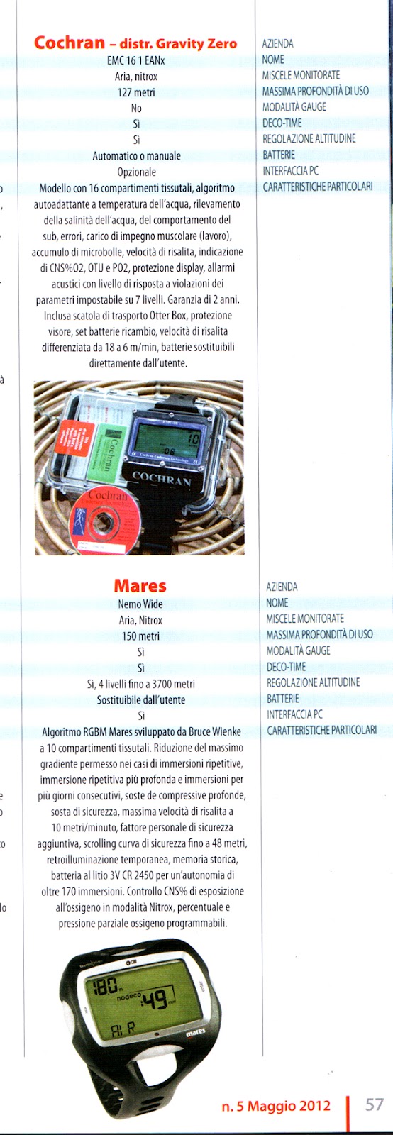 2012 - Computer Subacquei | Dive Computer | Cochran Undersea Technology