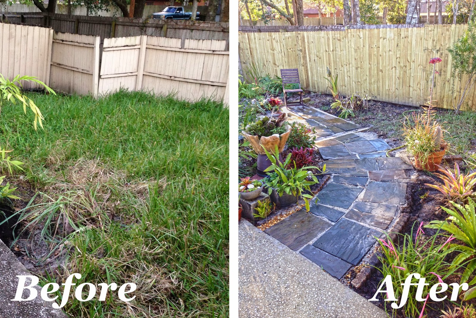 The Rainforest Garden: Before and After my Slate Path