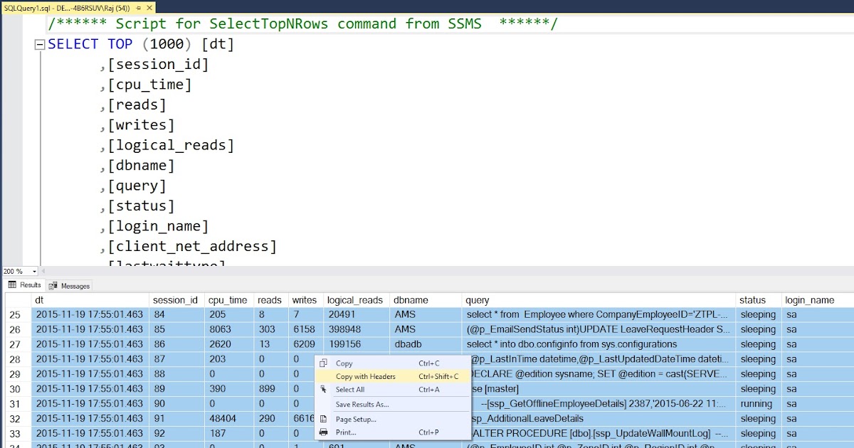 SQL and SQL only: Tricks - Copy T SQL Result to Excel
