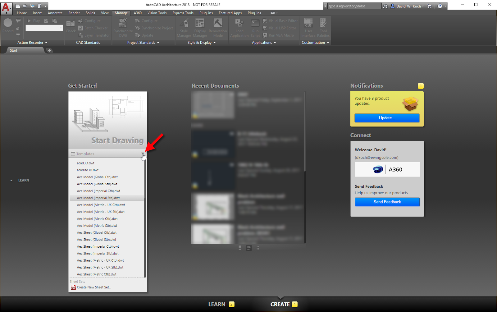 The Architect's Desktop: ACA: Start Tab and New Drawing Files