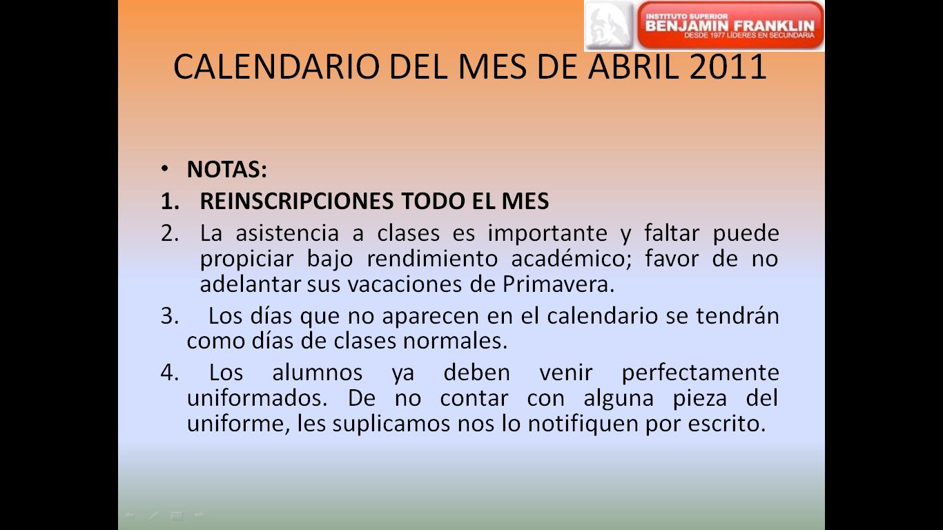 FCE: CALENDARIO ABRIL 2011