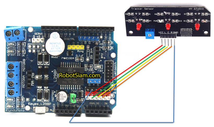 โปรเจค หุ่นยนต์เดินตามเส้น 3 เซ็นเซอร์ Arduino + L298P