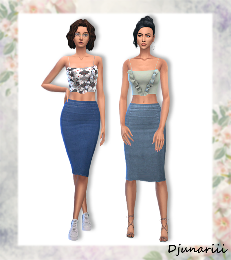 Custom Content for Sims 4: Denim skirt and top