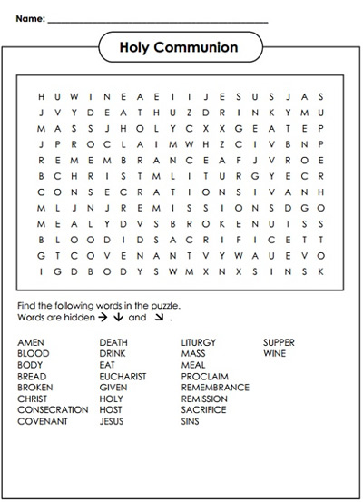 Catholic Faith Education: Holy Communion Word Search Puzzles