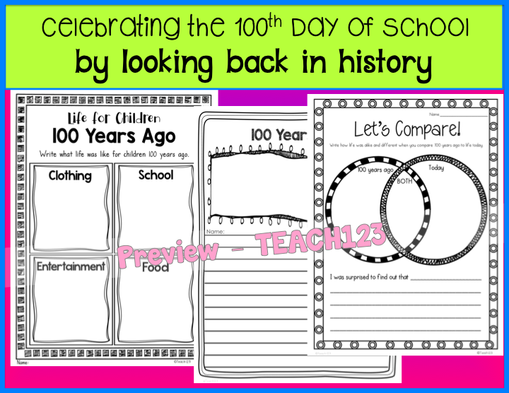 100th Day of School - Looking Back in History + FREE sample | Teach123