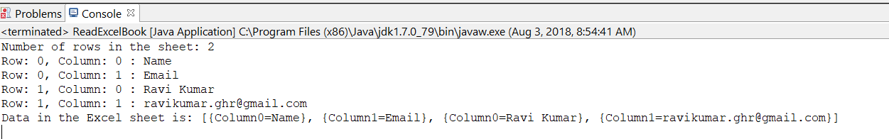Read data from Excel Sheet using Java Code