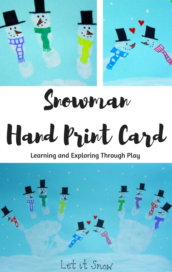 Learning and Exploring Through Play: Snowman Hand Print Christmas Card