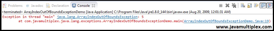 Demo of ArrayIndexOutOfBoundsException | java.lang package
