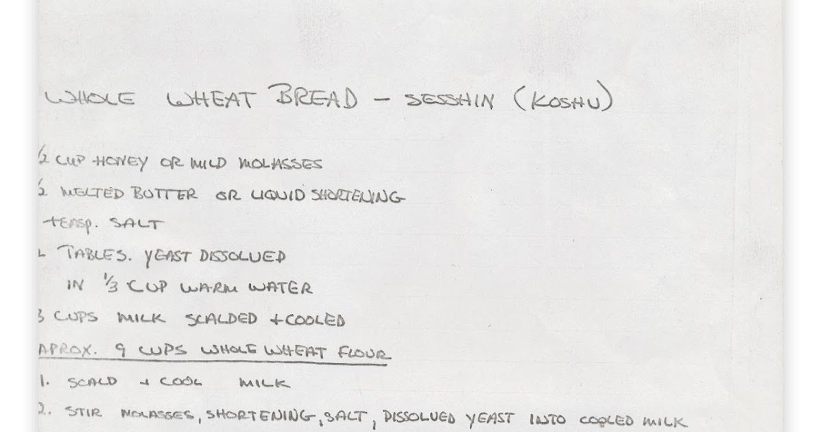 Handwritten Recipes: Whole Wheat Bread