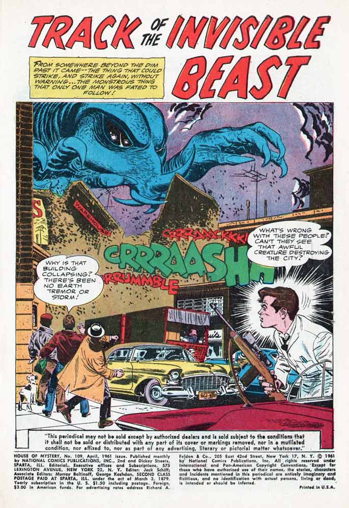 The ALEX TOTH archives: TOTH - HOUSE OF MYSTERY 109 Track of the Invisible Beast, April 1961.