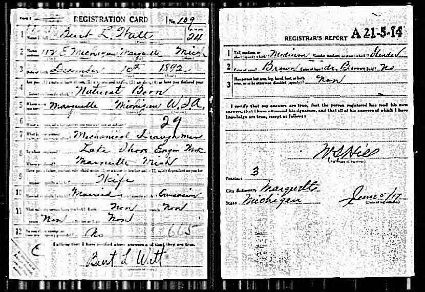 Journey to the Past: Military Monday: WWI Draft Registration of Burton Watt