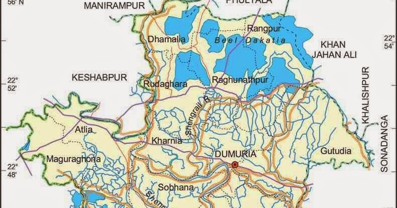 Dumuria Upazila Map, Khulna District, Bangladesh