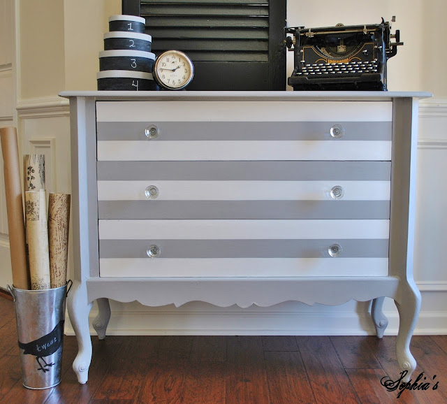 Sophia's: Paris Grey & White Striped Dresser