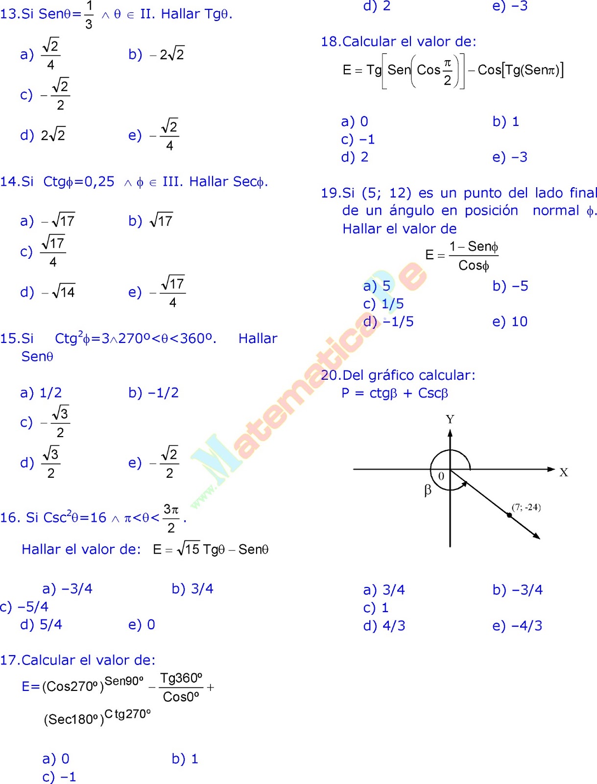 RAZONES TRIGONOMÉTRICAS DE ÁNGULOS EN POSICIÓN NORMAL O STANDAR ...