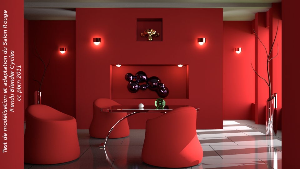 Blender-4d: Modélisation du Salon Rouge et rendu dans Blender Cycles