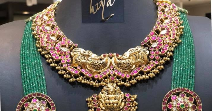 Emerald Beads Set with Floral Motifs by Hiya - Jewellery Designs