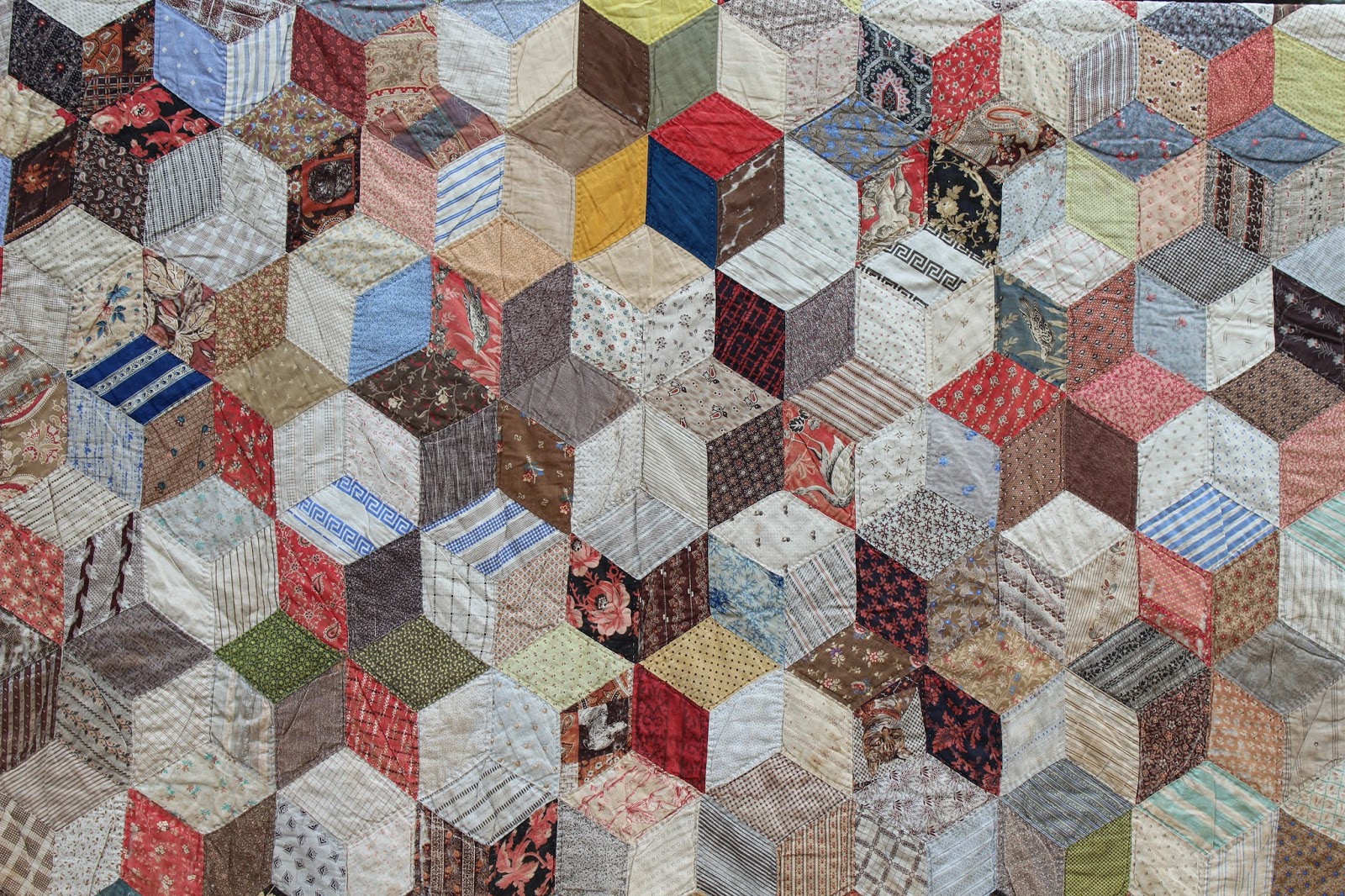 Textile Time Travels: Antique Quilt Tumbling Block Stars Quilt ...
