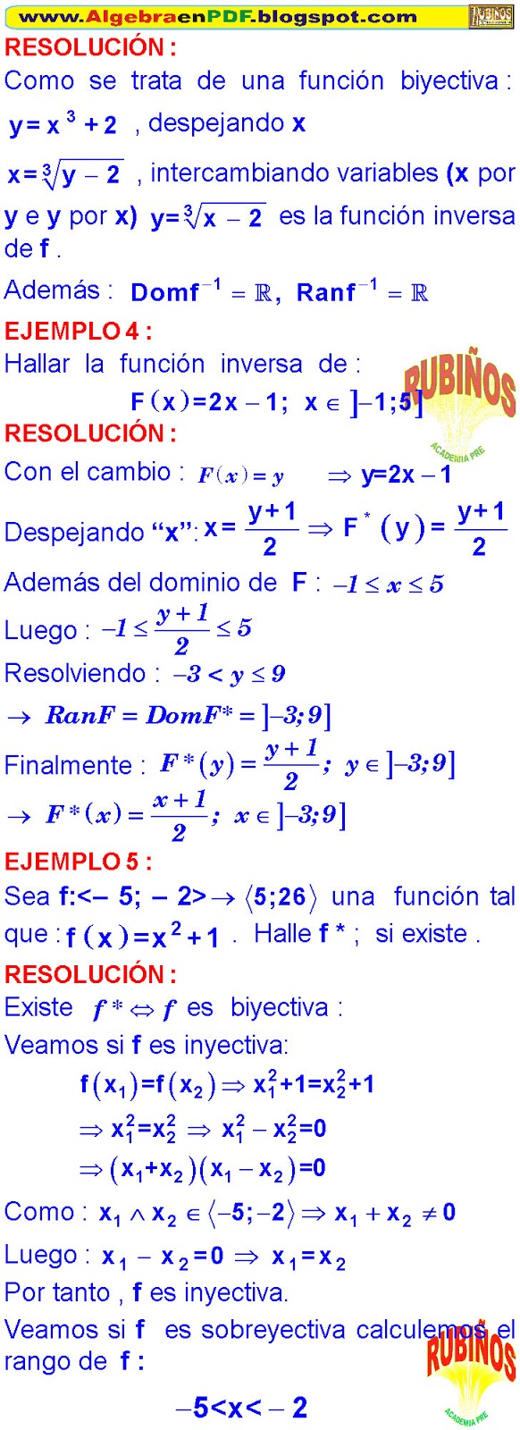 FUNCION INVERSA EJERCICIOS RESUELTOS PDF